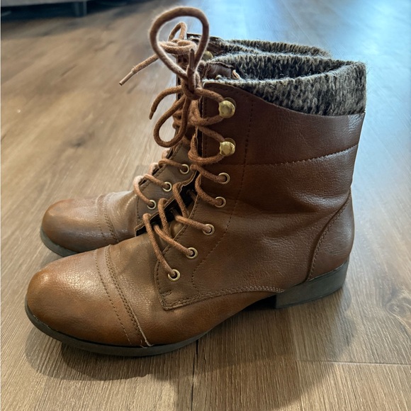Brash | Shoes | Brash Tan Laceup Boots With Textured Cuff | Poshmark